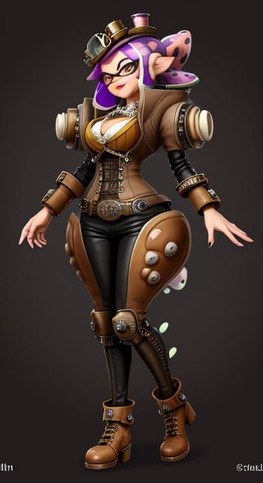 Steampunk Lady in Splatoon Golem Attire, Technoman... - AI Art