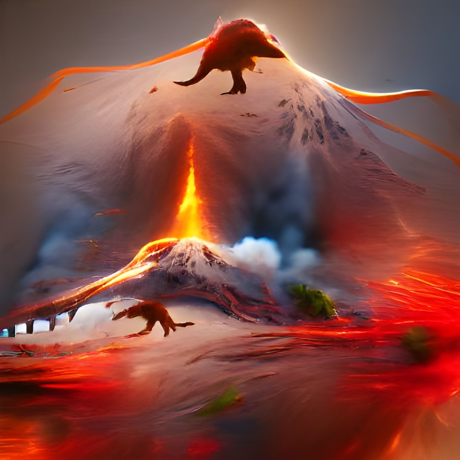A T-Rex Roaring in Front of an Erupting Volcano - AI Generated Artwork ...