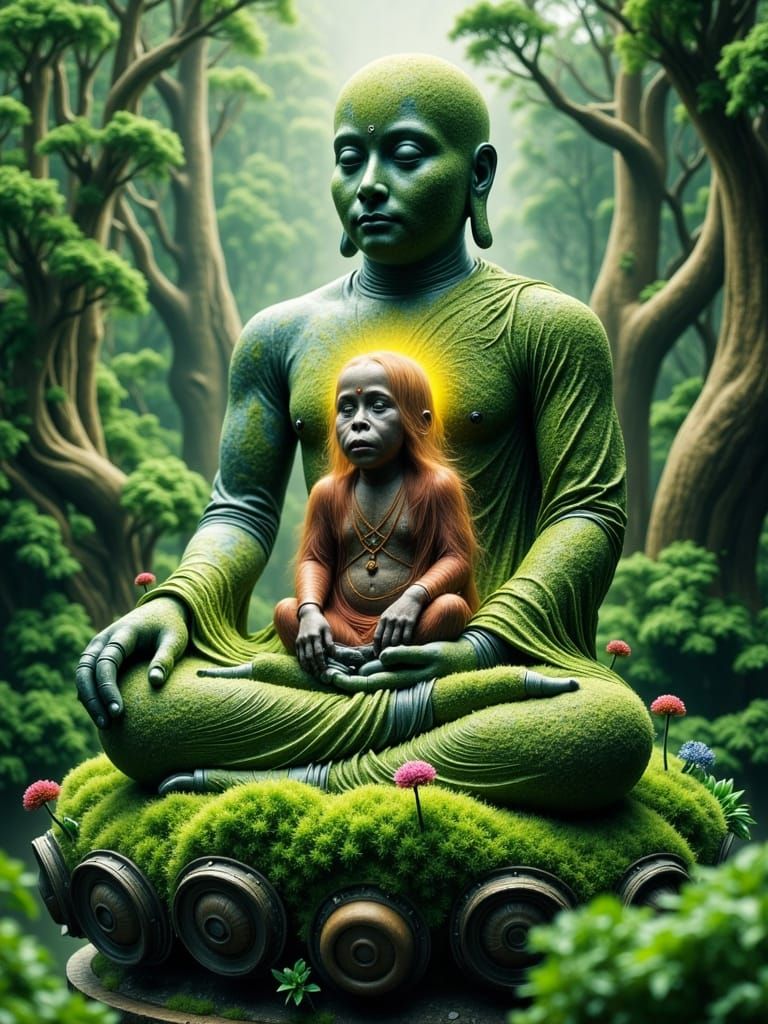 Buddha Robot Realm with Meditating Baby in Chartre... - AI Art