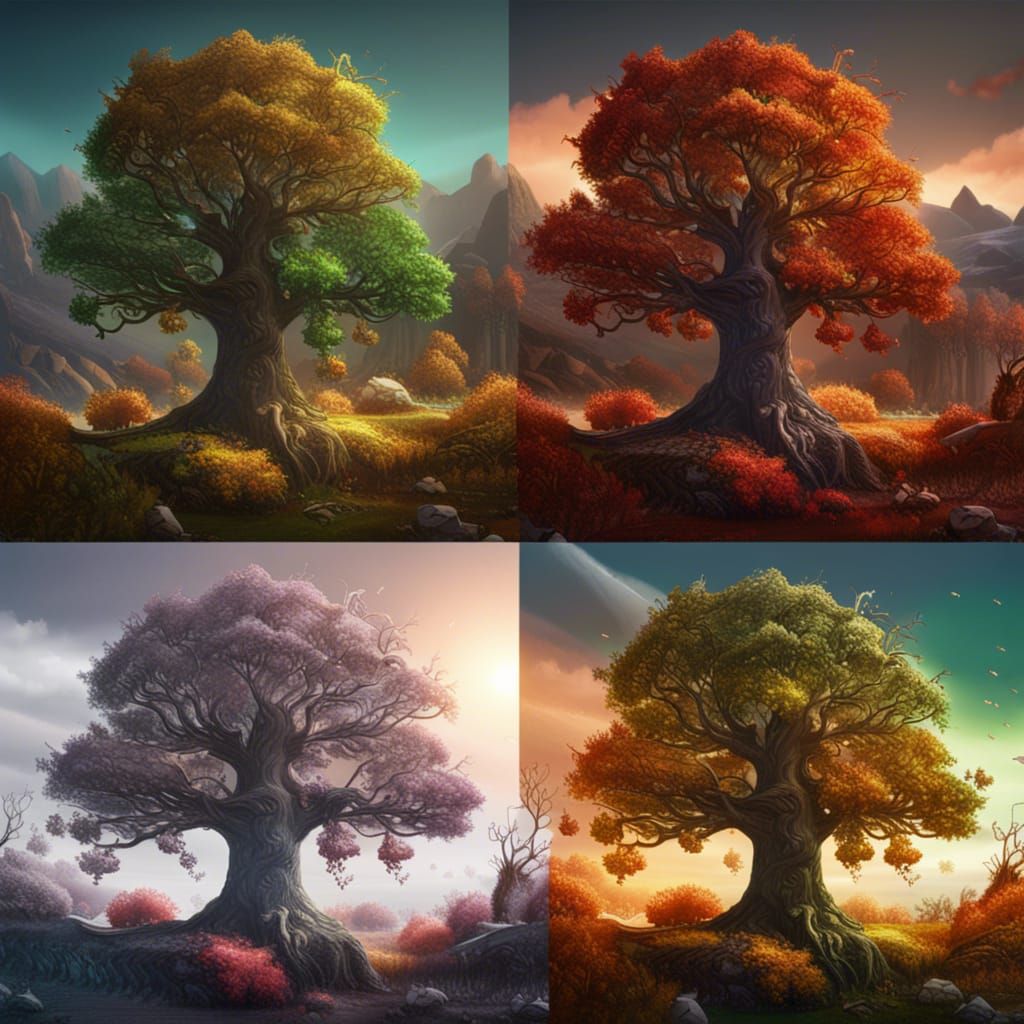 One tree, four seasons - AI Generated Artwork - NightCafe Creator