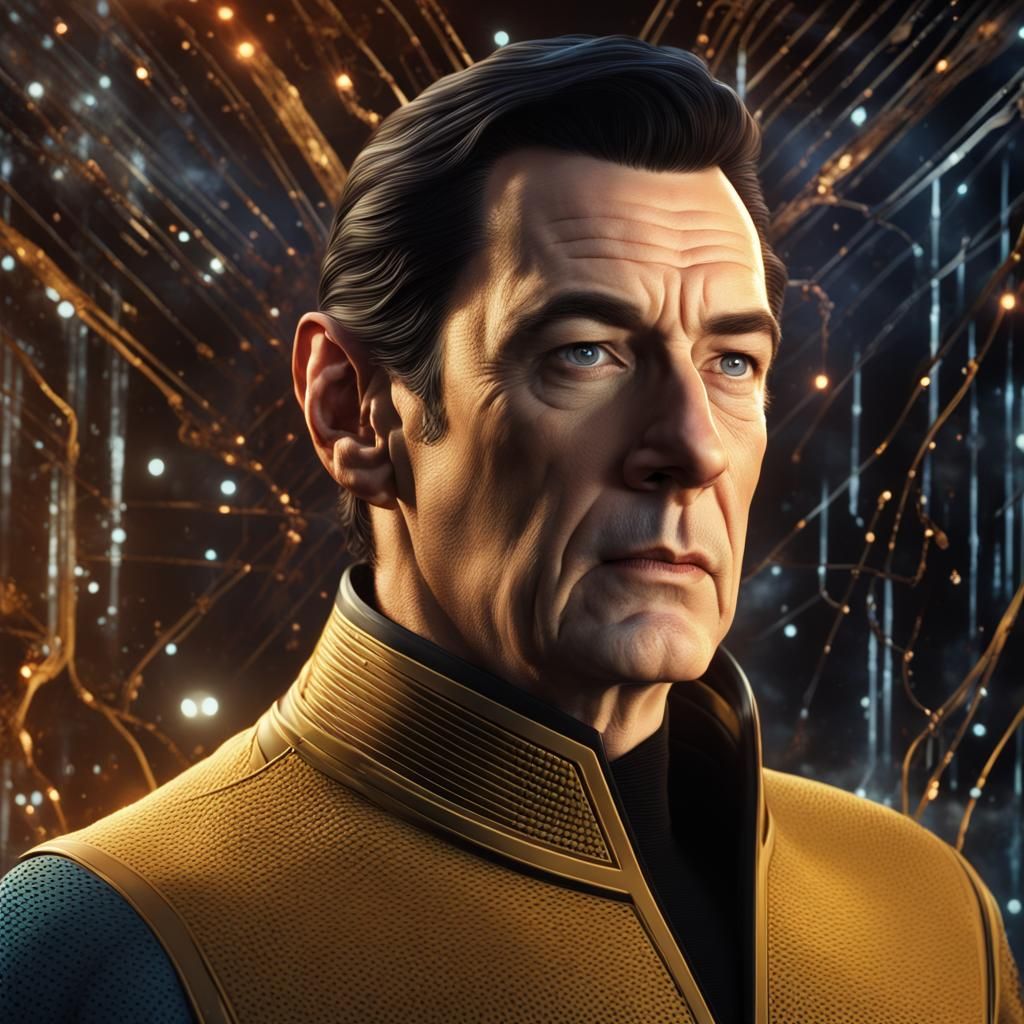 A highly detailed portrait of Commander Data from Star Trek with a ...