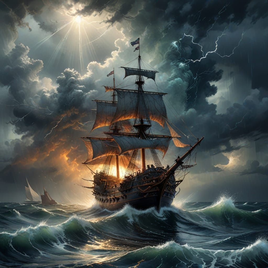 rough sea - 16th Century Warship Sails Through Turbulent Sto...