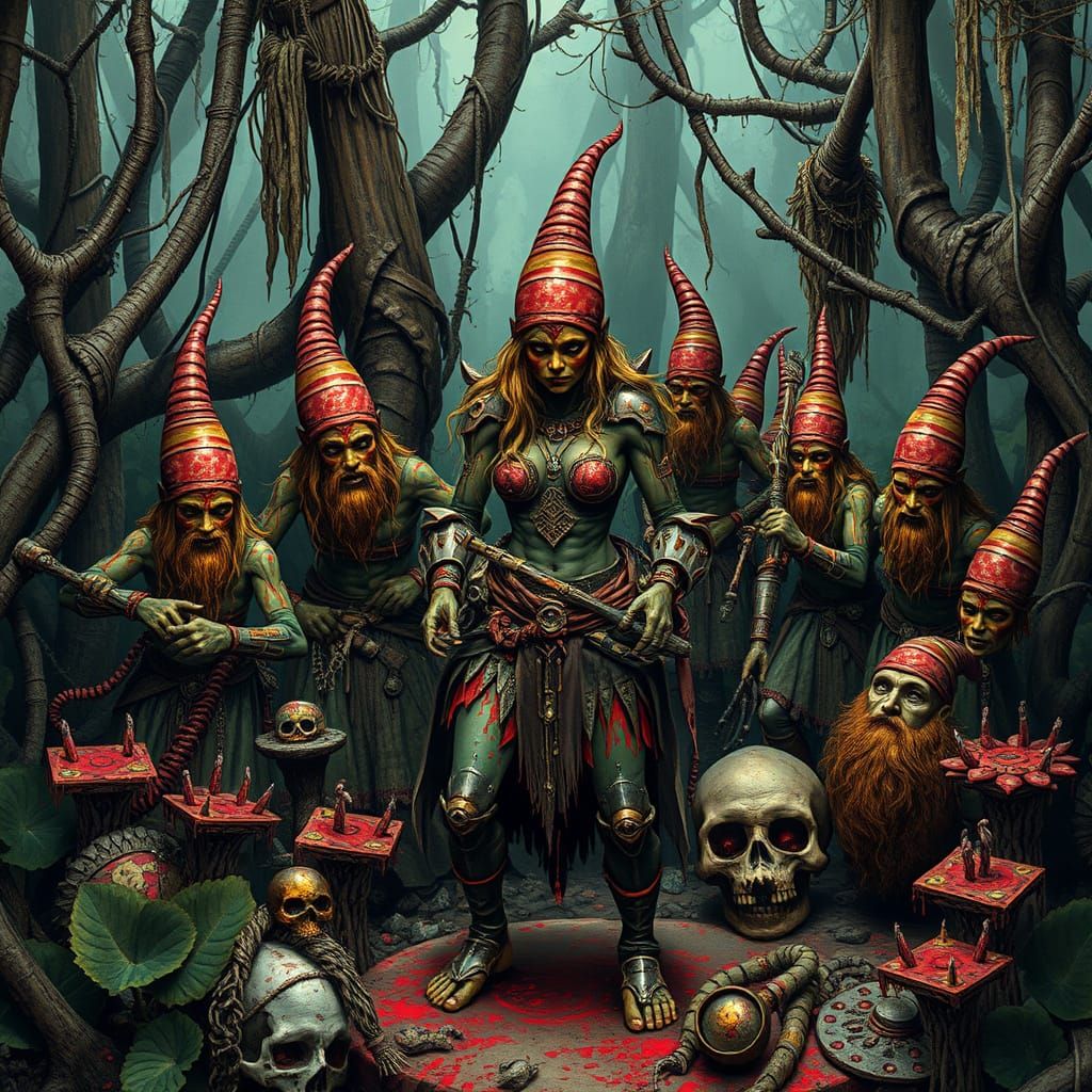 toxic mutated chaos garden full of cyborg female gnom barbarians in a ...