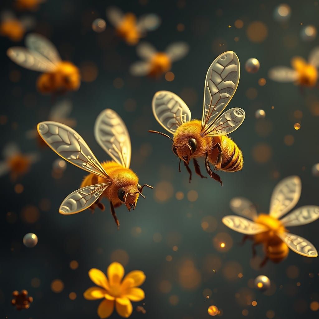 golden bees - Golden Bees in Vibrant Fantasy Realm