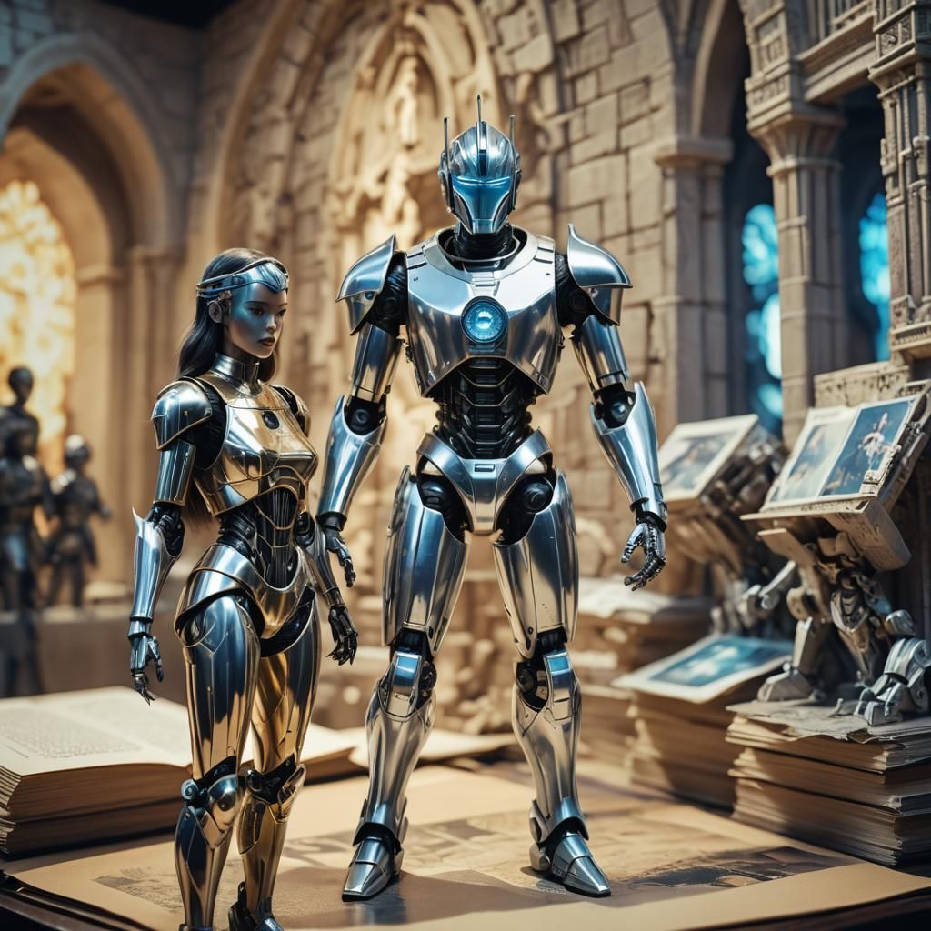 Medieval Pop-Up Book of Robots in Earthly Lair - AI Art