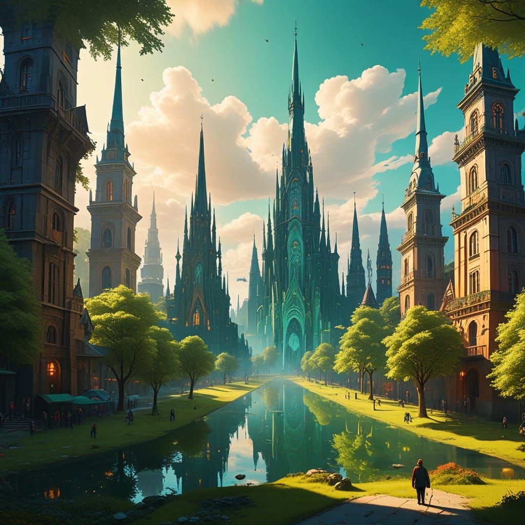 Utopia - Utopian Cityscape in Surreal Oil Painting Style
