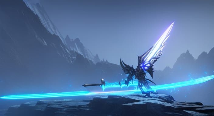 glowing BLue Runed Greatsword Shadowfell Translucent - AI Generated ...