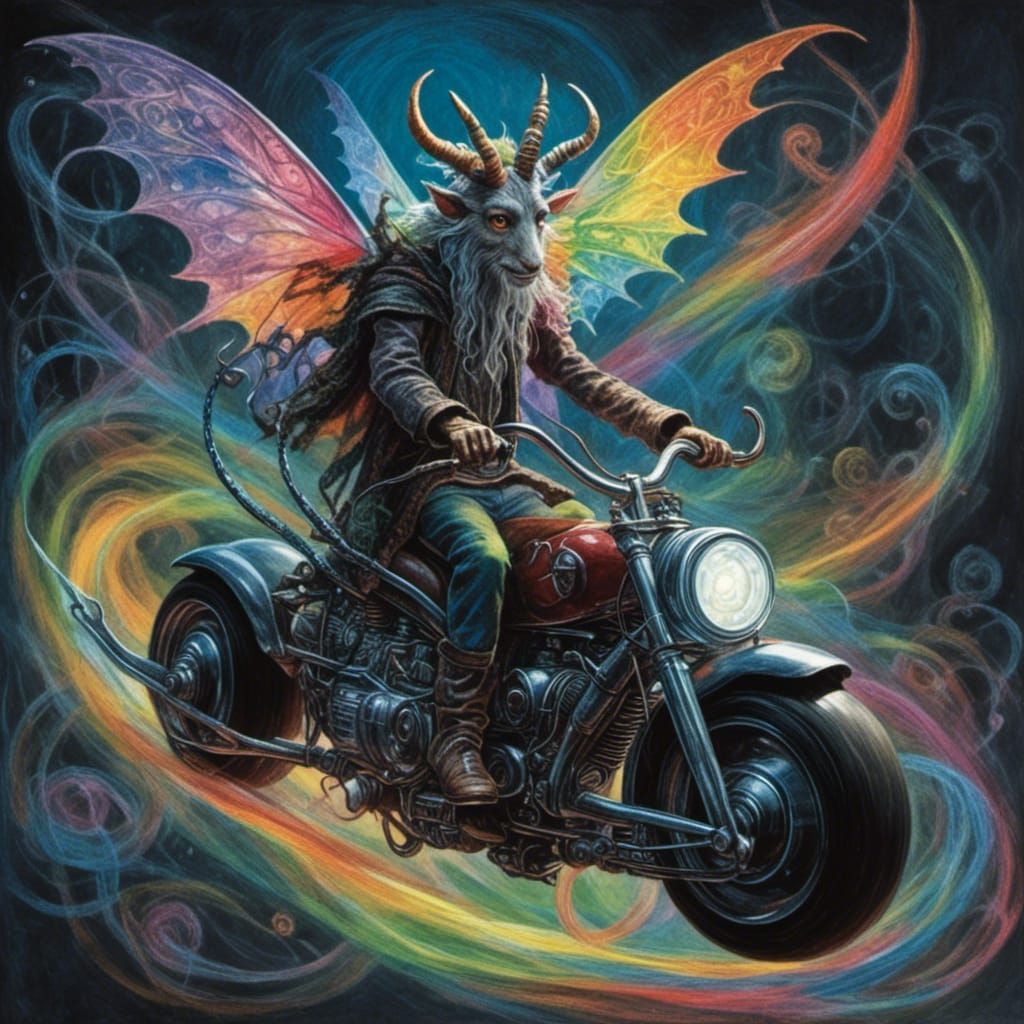 A wizard With antlers riding a futuristic motorcycle. - AI Generated ...