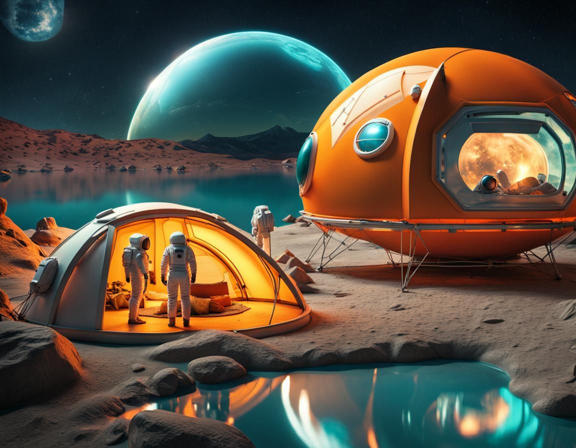Astronauts camping by a Lake on the moon. - AI Generated Artwork ...