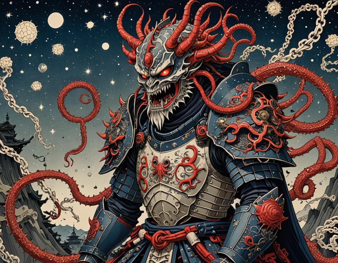 Style Ukiyo-e monster knight with tentacles - AI Generated Artwork ...