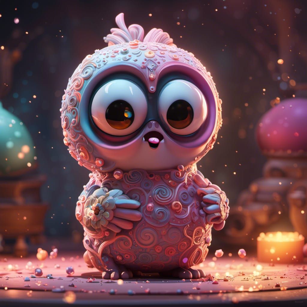 Cute button and ribbons creature - AI Generated Artwork - NightCafe Creator