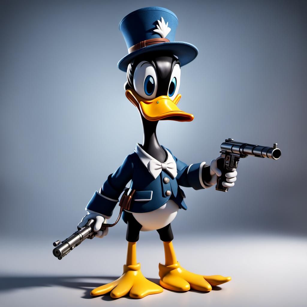 donald duck singing pointing open end muzzle gun with wick burning ,big ...
