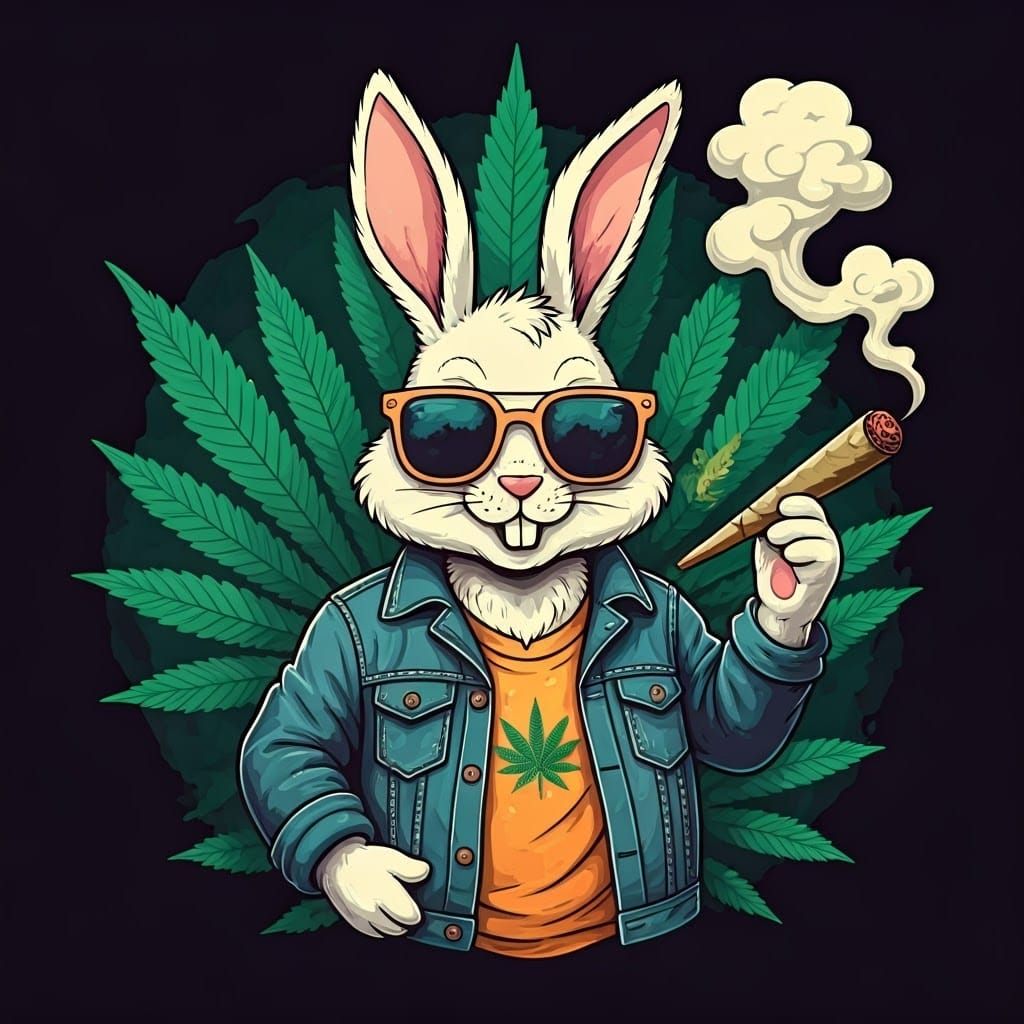 Whimsical Easter Bunny Smokes a Blunt in a Stoner'... - AI Art