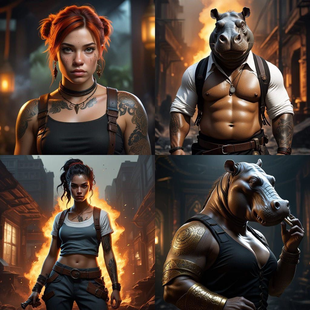 Giff fighter character art - Golden Fighter with Tattoos and...