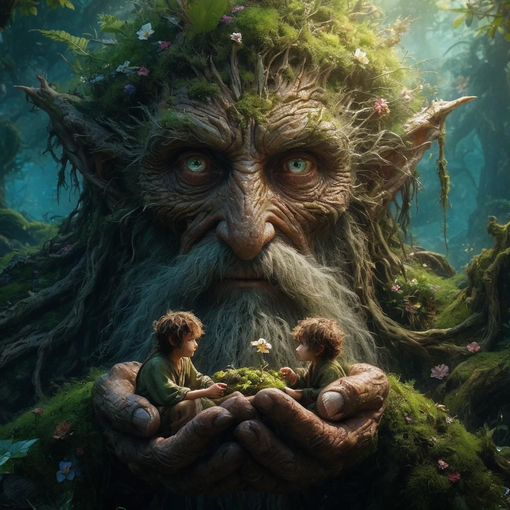 Treebeard Meets 2 Hobbits V1, by Lord Elboron - AI Generated Artwork ...