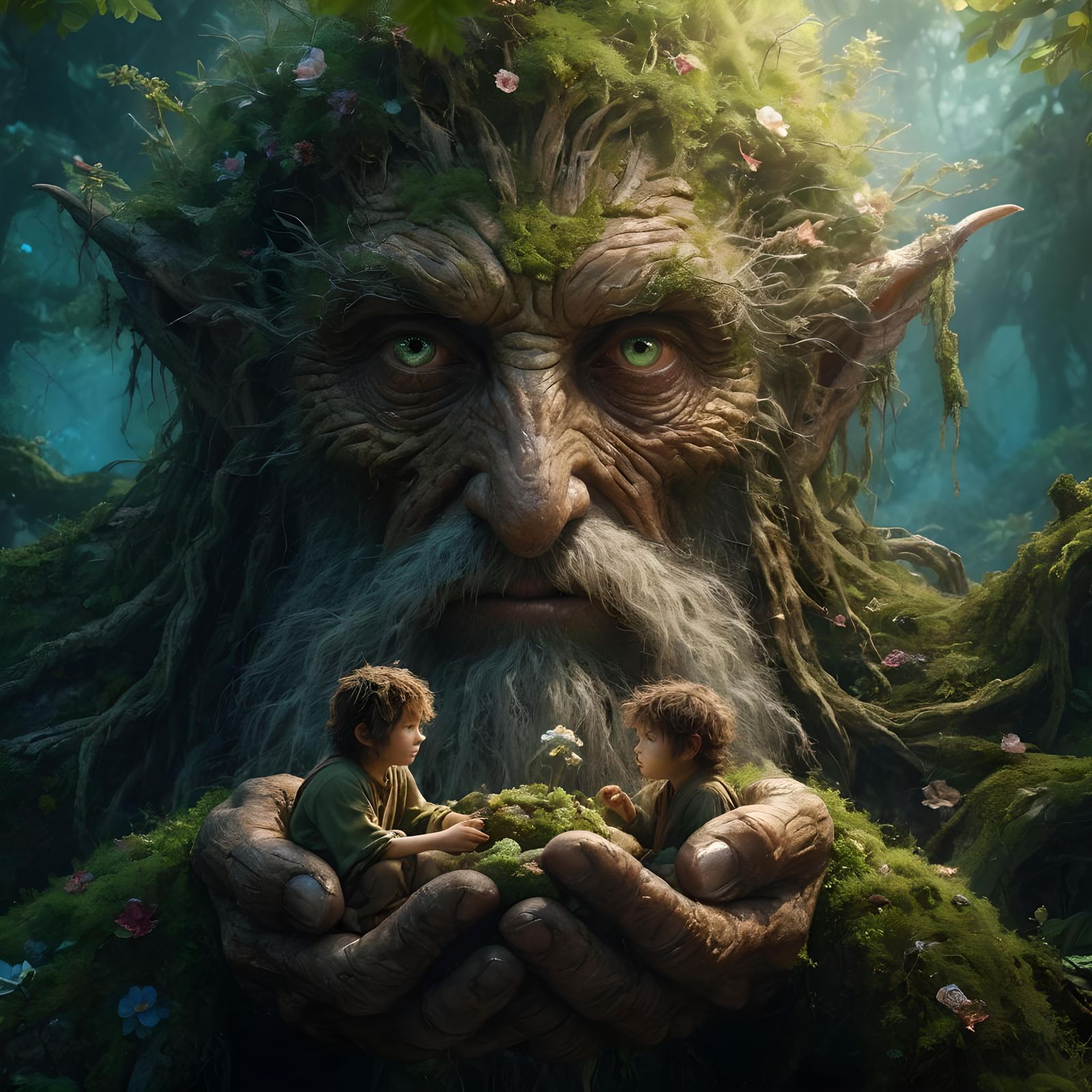 Treebeard Meets 2 Hobbits V4, by Lord Elboron. - AI Generated Artwork ...
