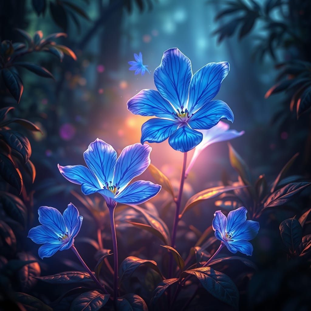 Glowing blue flowers - Glowing blue flowers