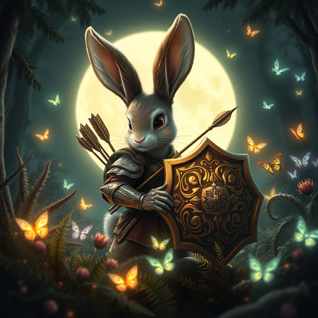 A warrior bunny and their shield - Mystical Warrior Bunny i...
