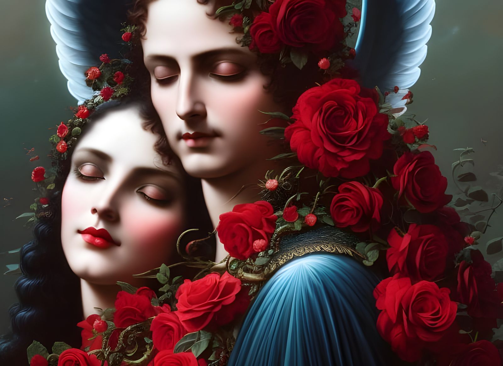 Angel Lovers and Red Roses - AI Generated Artwork - NightCafe Creator