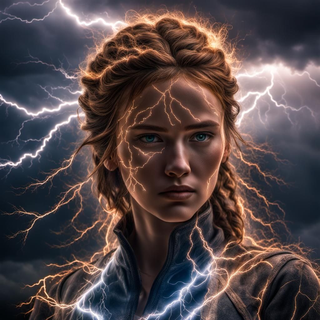 A girl made of lightning, intricate details, beautifully shot, a ...