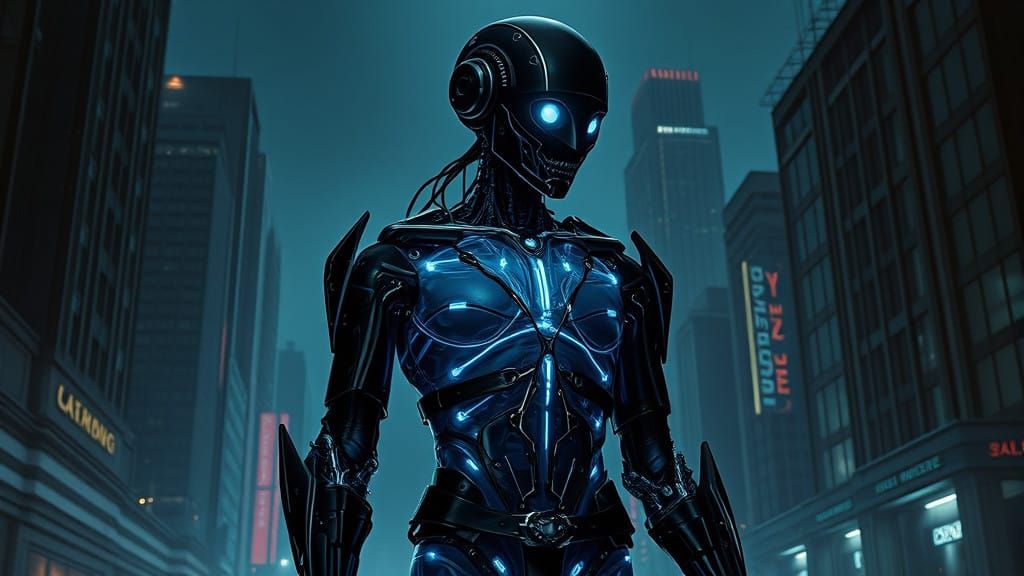 Cyberpunk Android Reclaims Dystopian Streets - AI Art