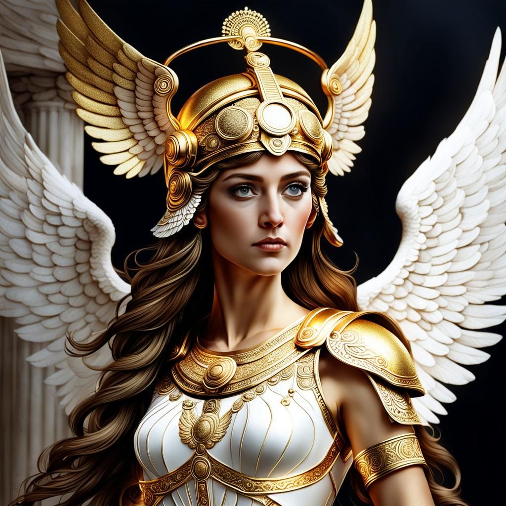 Greek Goddess Athena wearing a Helmet of Gold. - AI Generated Artwork ...