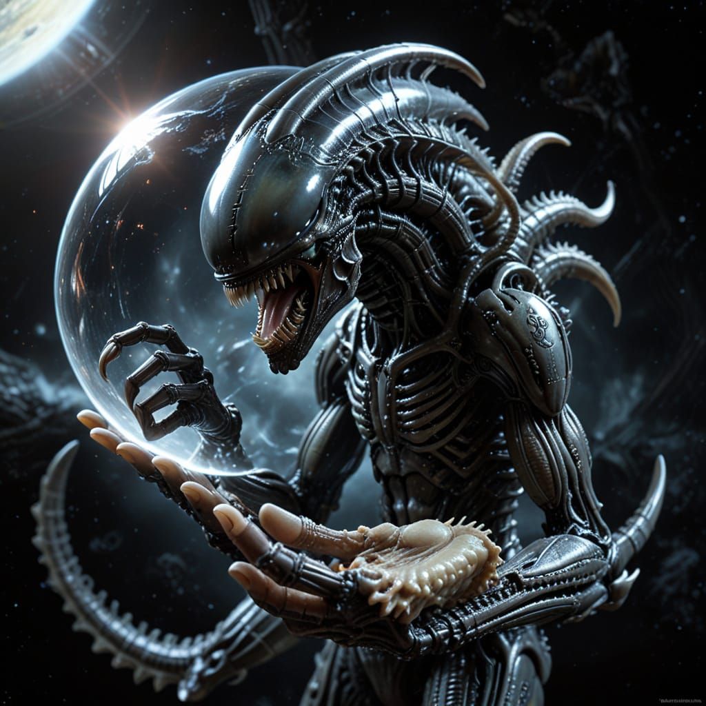 Ethereal Xenomorphic Form Holding Glowing Celestia... - AI Art