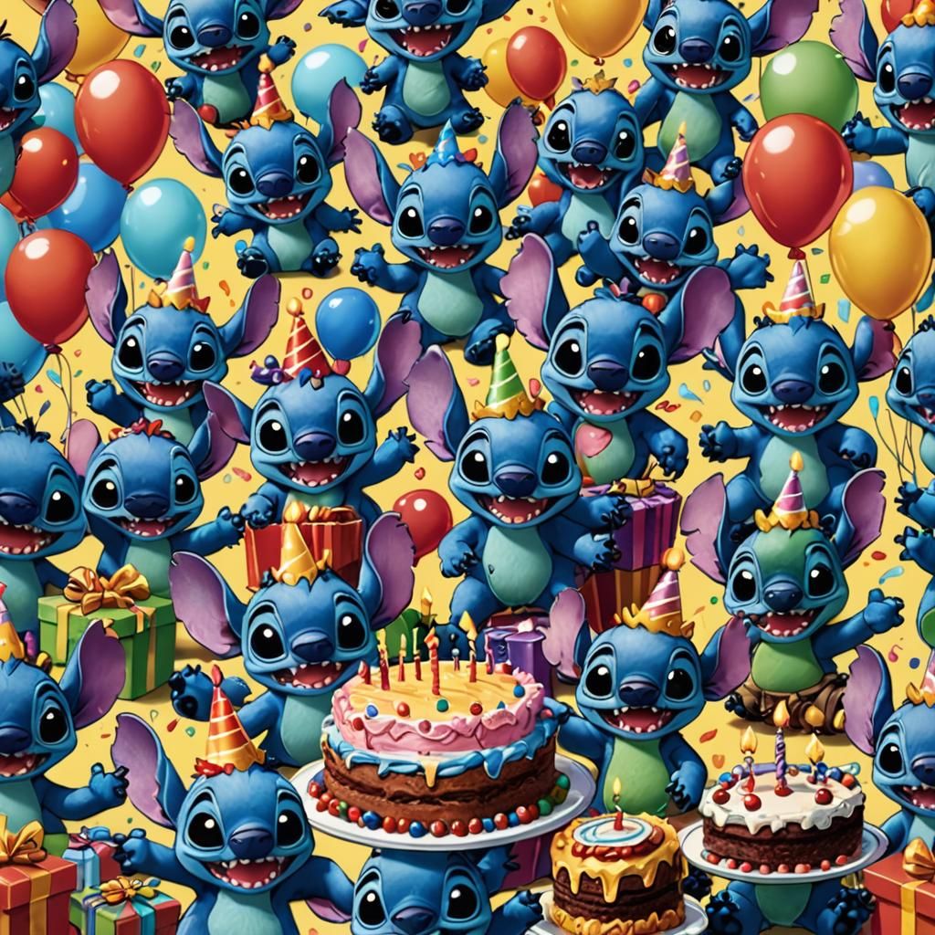 Stitch celebrating birthday - AI Generated Artwork - NightCafe Creator