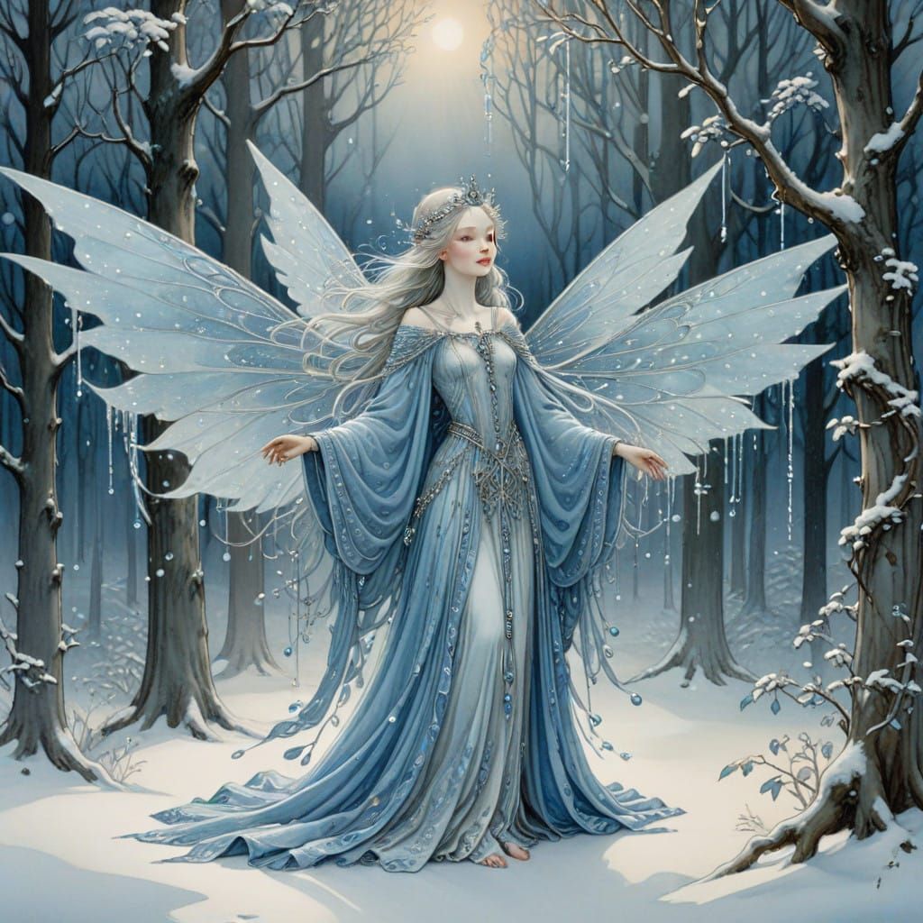 Winter Fairy Queen in Whimsical Snowy Forest, Insp... - AI Art