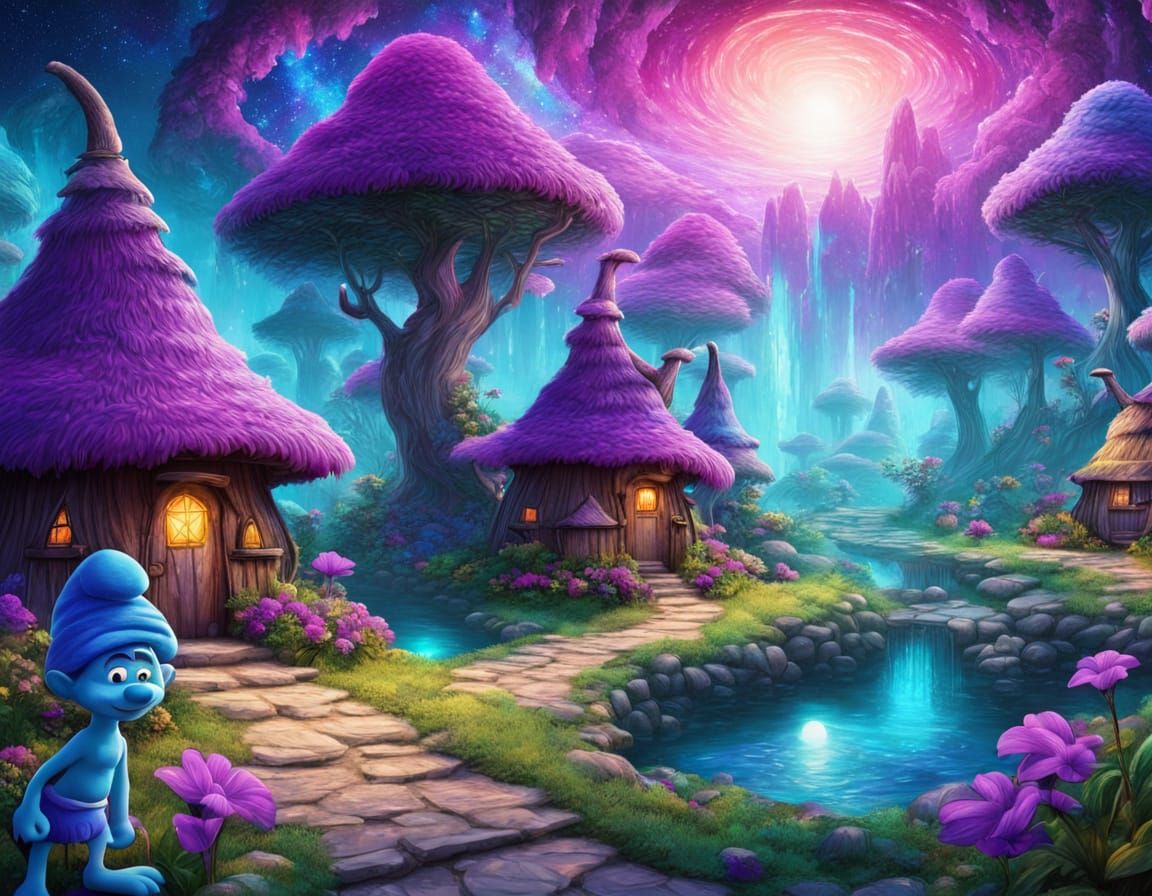 A full of Turquoise and Purple, Smurf like Character