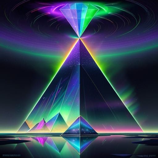 Mystical Prism Pyramid Radiates Iridescent Light - AI Art
