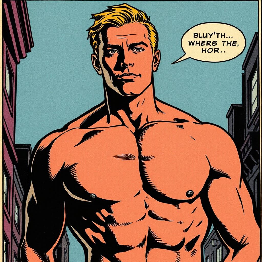 Retro Comic Book Hero in 1950s Muscle - AI Art