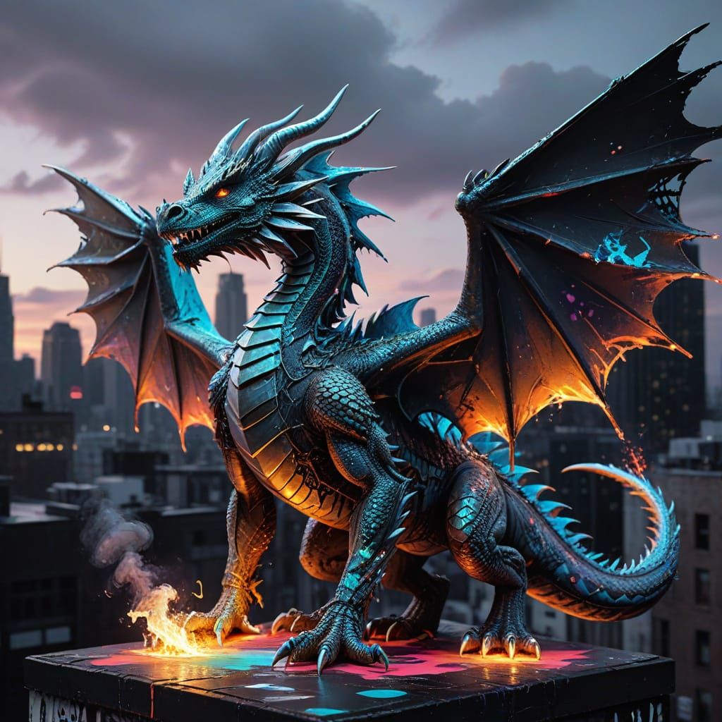 Dragon - Vibrant Urban Dragon Graffiti Art