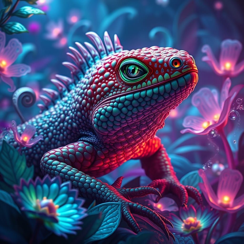 A strawberry lizard - Surreal Strawberry Lizard in Vibrant,...