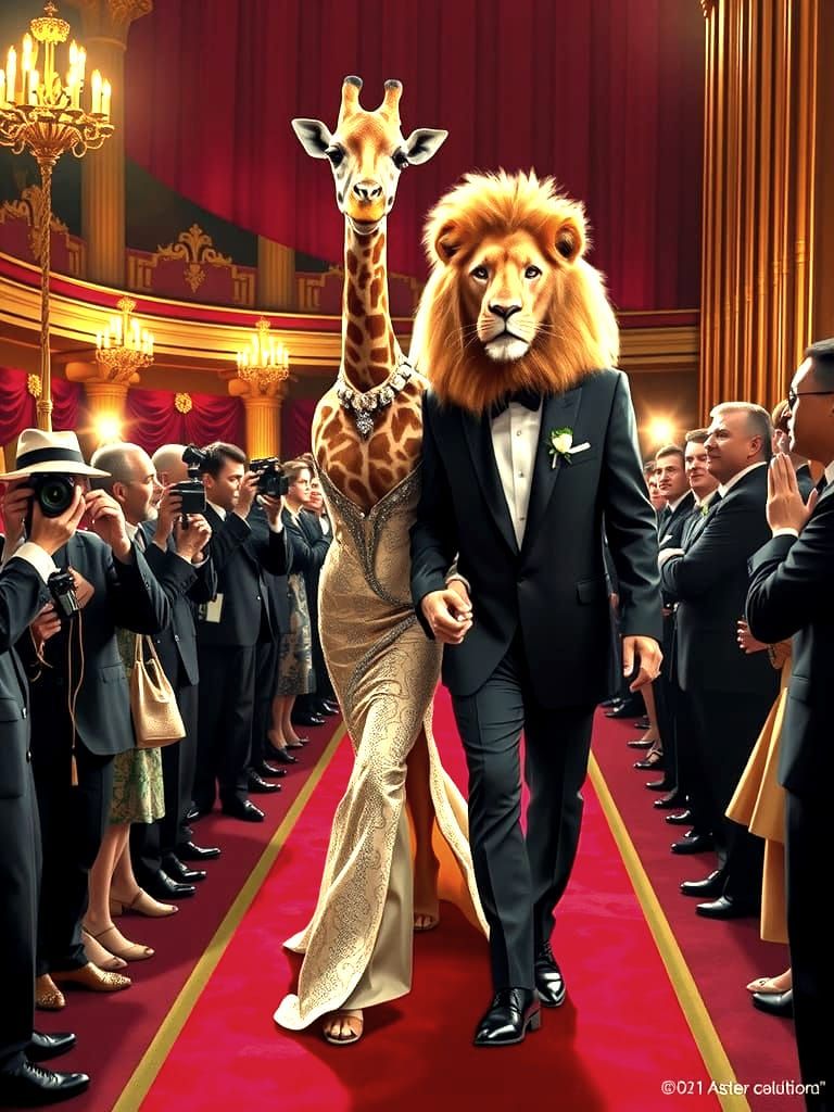 Humanized Giraffe Couple Red Carpet Oscars - AI Art