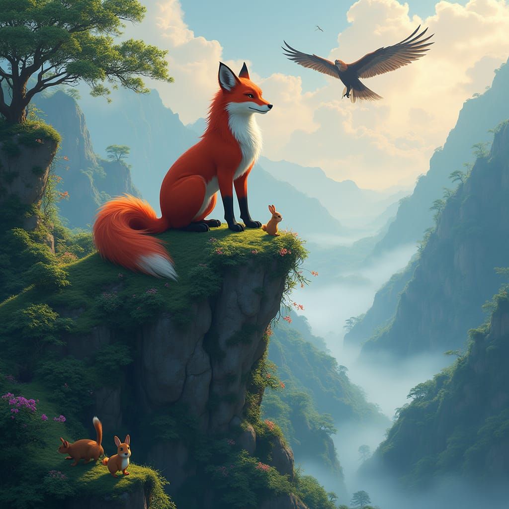 A young Huli Jing, 狐狸精, Huli Jing. Sitting up high, surveying his ...