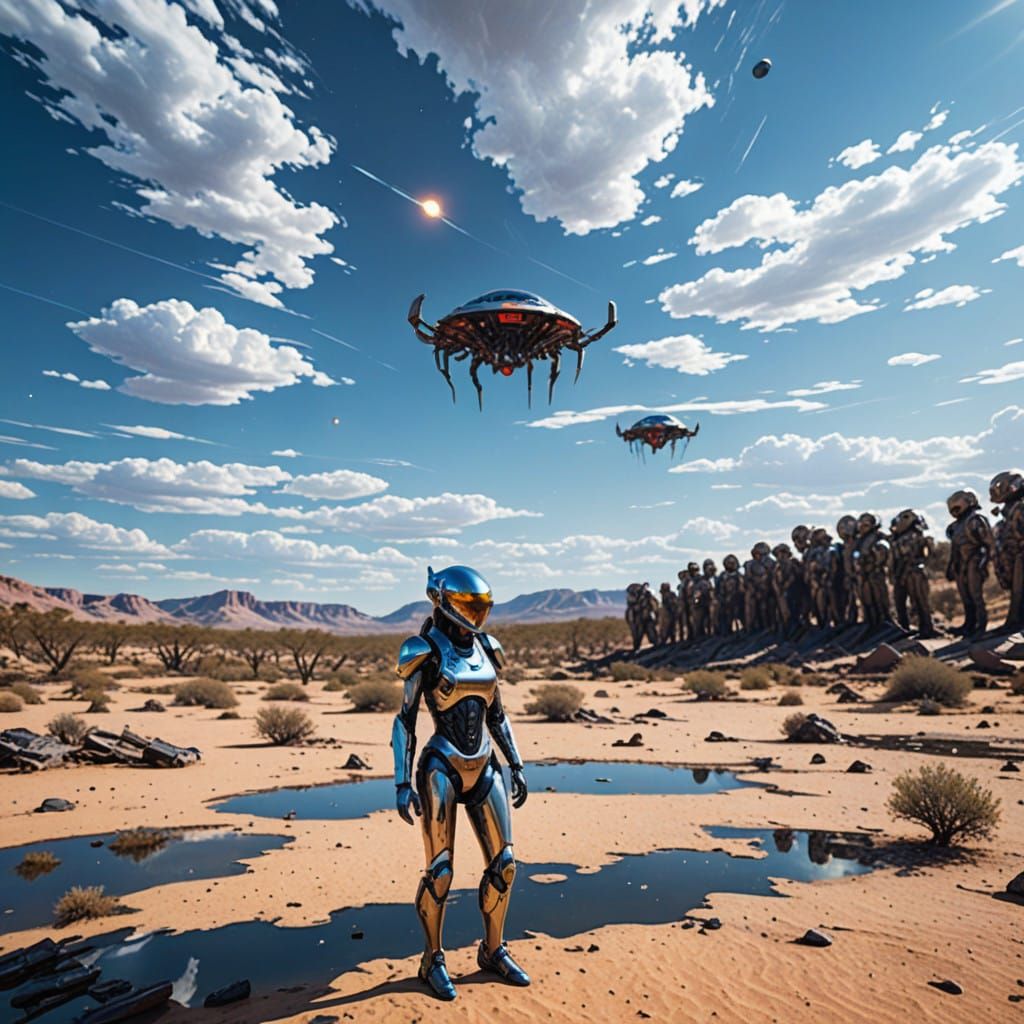 Cyborg Fembot Warriors Investigate Alien Spaceship... - AI Art