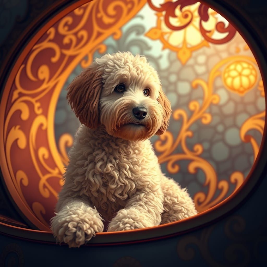 Funny labradoodle VRay art Nouveau - Surreal Labradoodle in ...