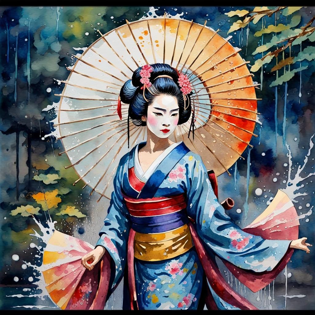 Beautiful geisha, watercolor - AI Generated Artwork - NightCafe Creator