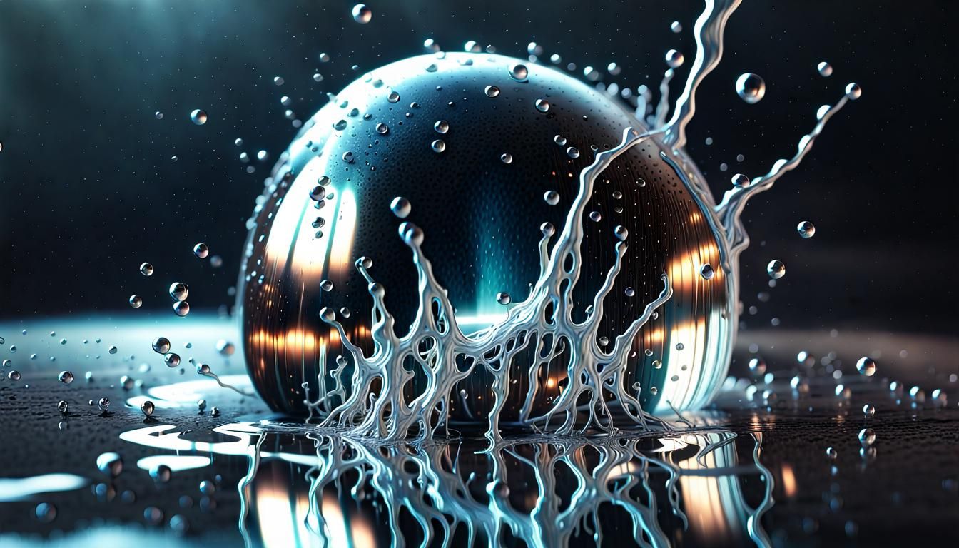 Melting metallic fluid bubble drops splash explosion - AI Generated Artwork - NightCafe Creator