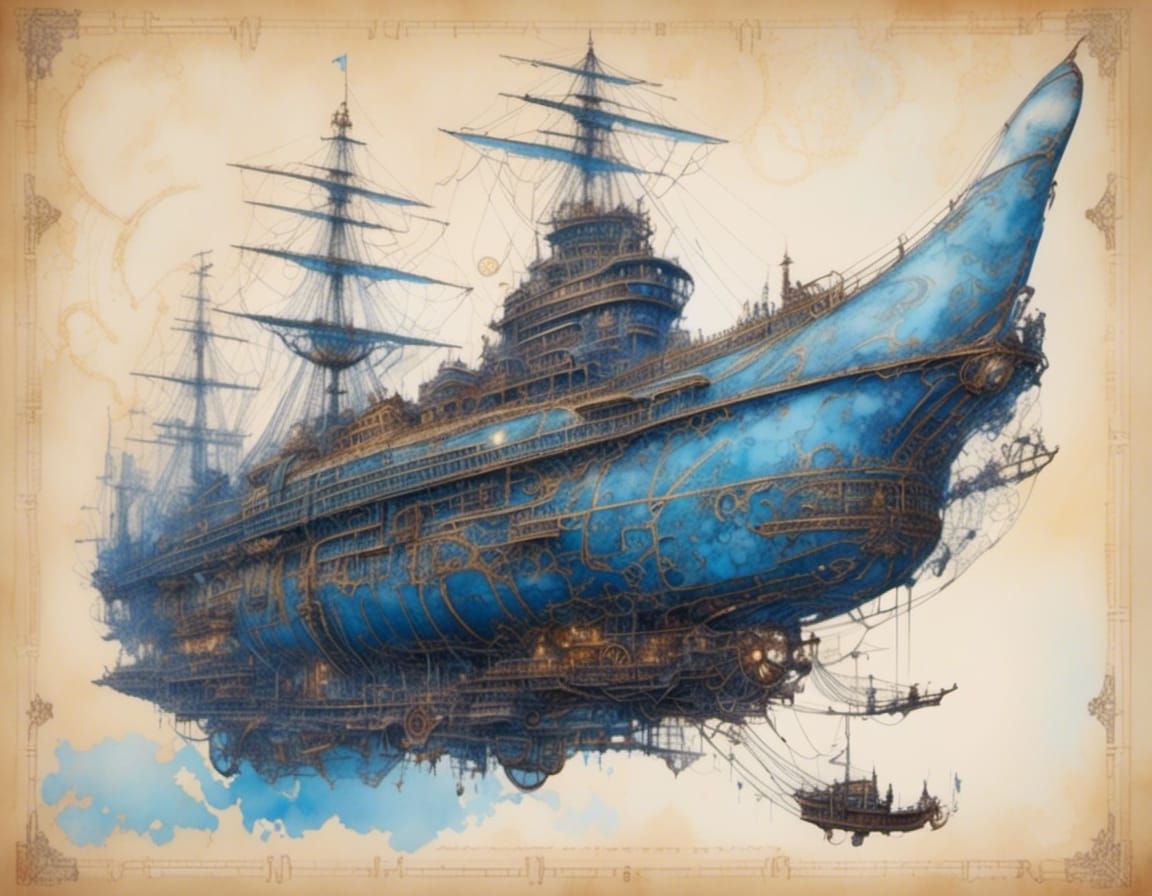 Blue Airship - AI Generated Artwork - NightCafe Creator