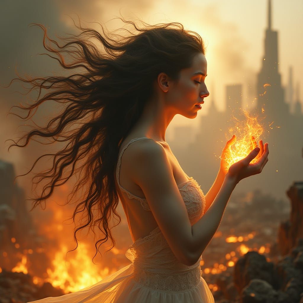 Dark Goddess of Prometheus, Enshrouded in Flames - AI Art