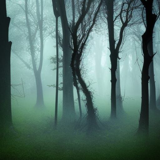 Ebony trees mist Apparitions depth Shadows leafy - AI Generated Artwork ...