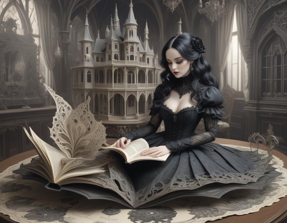 Goth Lady Reading A Book - AI Generated Artwork - NightCafe Creator