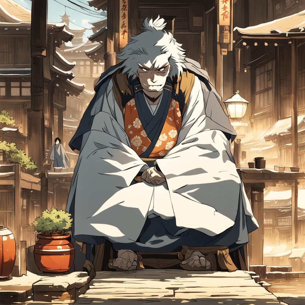 Blind samurai in a gray kimono in a western town - AI Generated Artwork ...