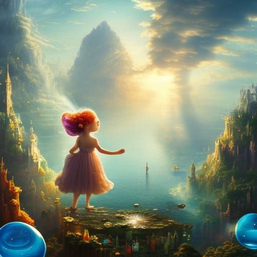 giant bubbles containing cute little characters. / Lightness, shine ...