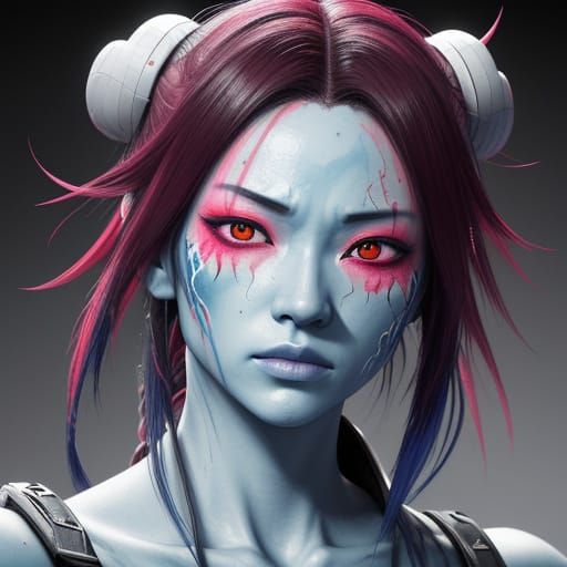 Hyper-Realistic Horror Face in Vivid, Glowing Desa... - AI Art