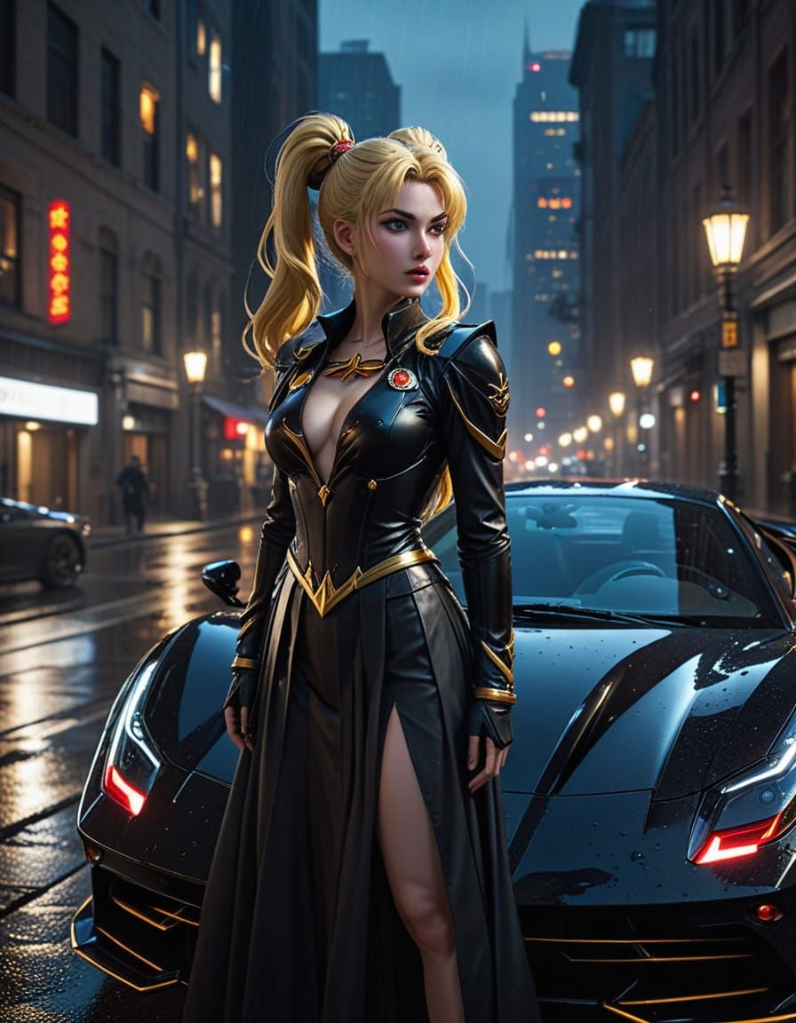 Sailor Moon in Gotham City, Illuminated by a Ferra... - AI Art