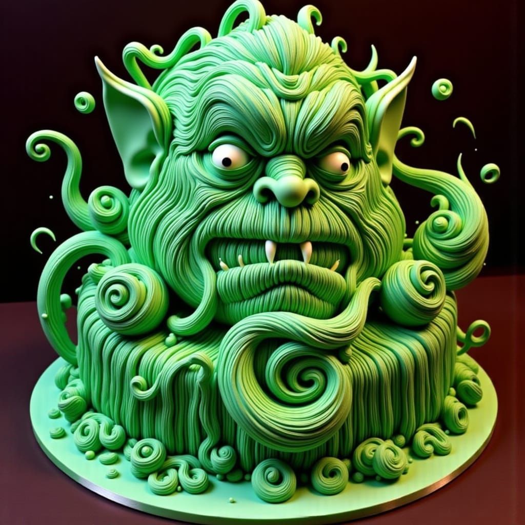 Huge green ogre. 3D Buttercream sculpture Hyperrealistic, intricate ...
