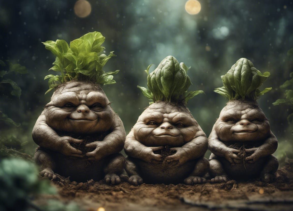 little Magical Mandrake Roots sitting together - AI Generated Artwork ...